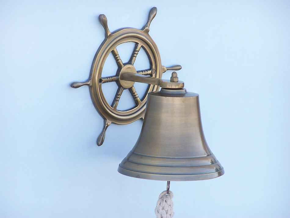 Antique Brass Hanging Ship Wheel Bell 8" – BC Nautical